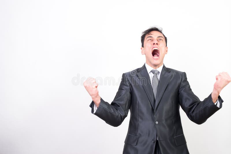 Hysterical Man in Formal Suit in Studio Stock Photo - Image of grimace ...