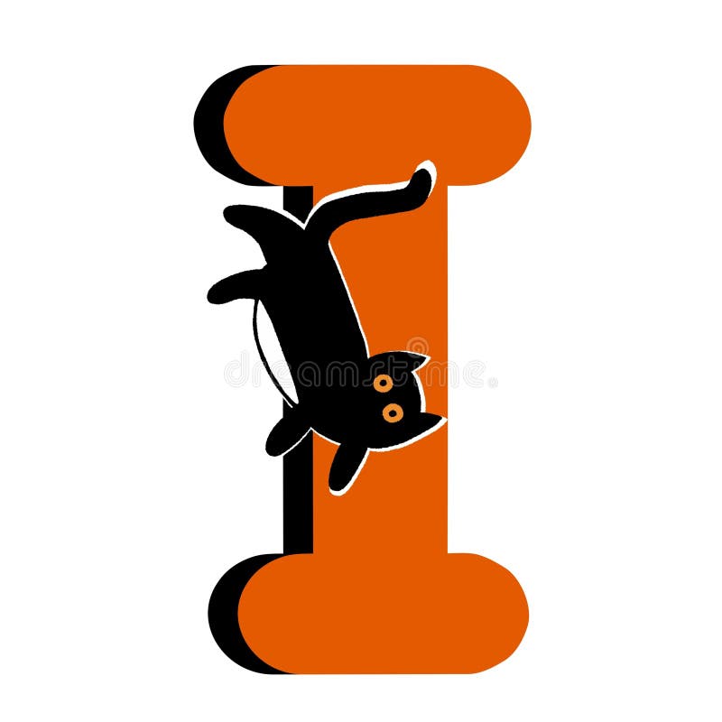 Capital Letter I,Orange Alphabet Clipart with Black Cat Stock ...