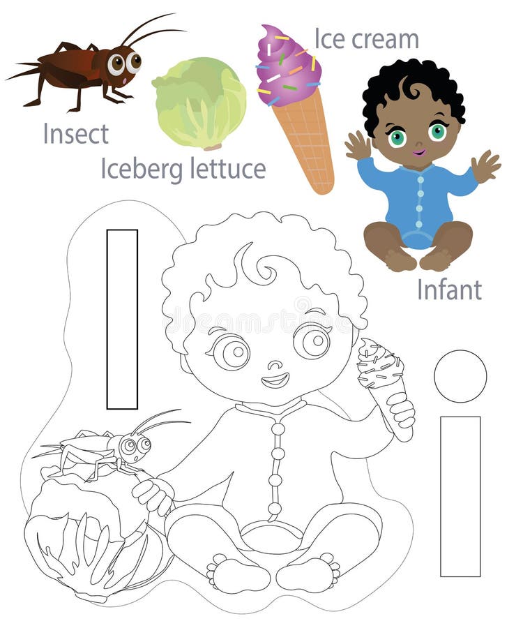 Capital Simple Letter I Words Picture Coloring Page Stock Illustration ...