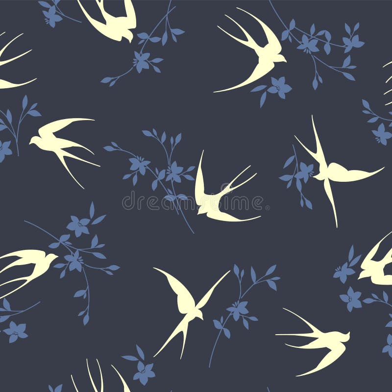 Japanese Style Swallow Seamless Pattern, Stock Vector - Illustration of ...
