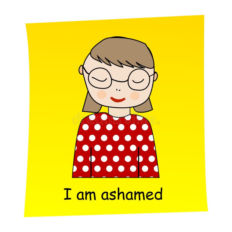 I am Ashamed Concept.Cartoon Hand Drawn Girl with Ashamed Expression ...