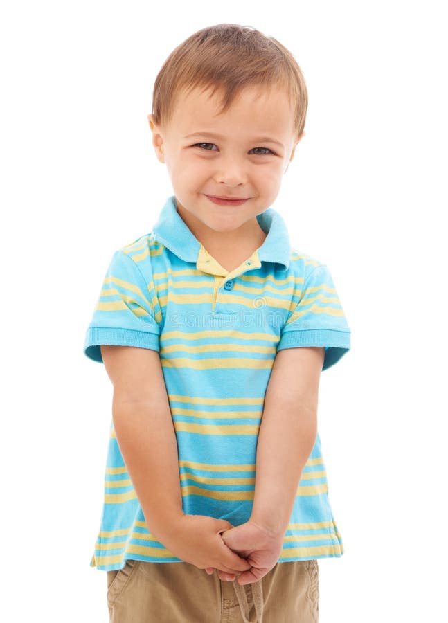 I Cant Get Any Cuter...Studio Portrait of a Smiling Young Boy Isolated ...