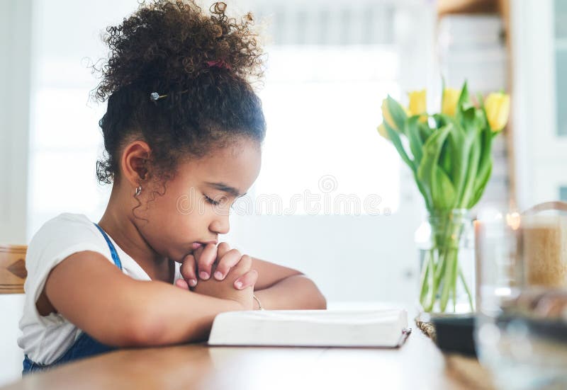 I am Convinced Prayer Changes Me. a Young Girl Praying at Home. Stock ...