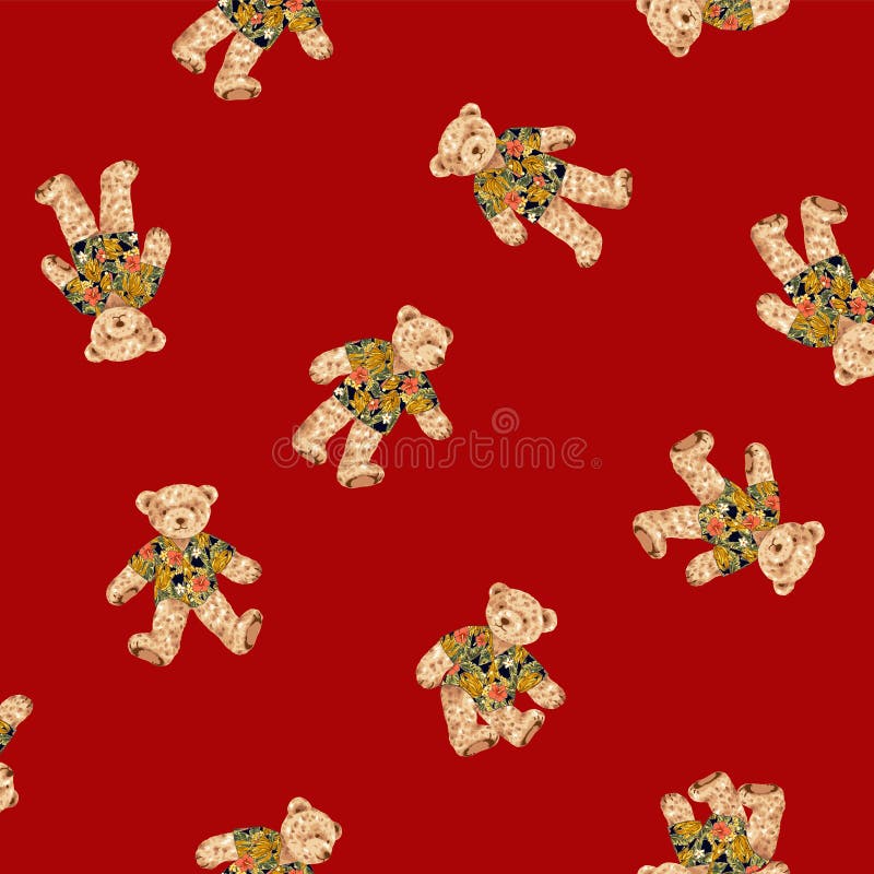 Seamless Textile Pattern with Cute Bears Wearing Aloha Shirts, Stock ...
