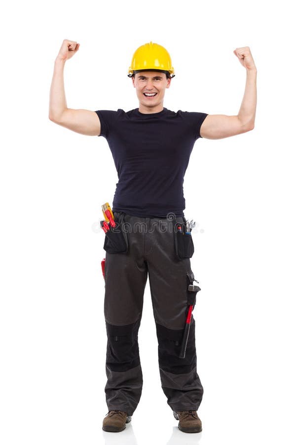 Cartoon Handyman Flexing His Muscles Stock Illustration - Illustration ...