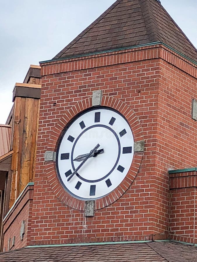 Clocktower on Red Brick Building in Brevard, NC Stock Photo - Image of ...