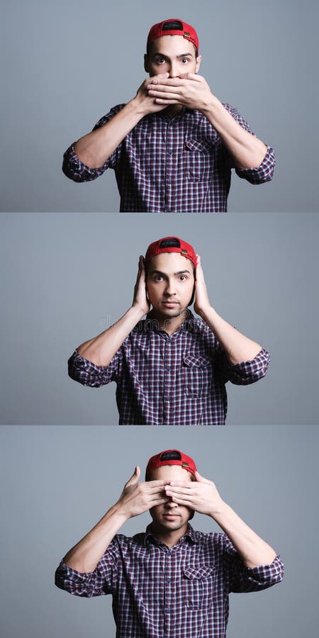 I Do Not See, Do Not Speak, Can Not Hear Anything, Collage Stock Photo ...