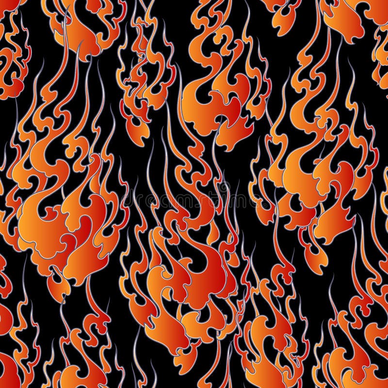 Japanese Style Flame Pattern Illustration, Stock Vector - Illustration ...