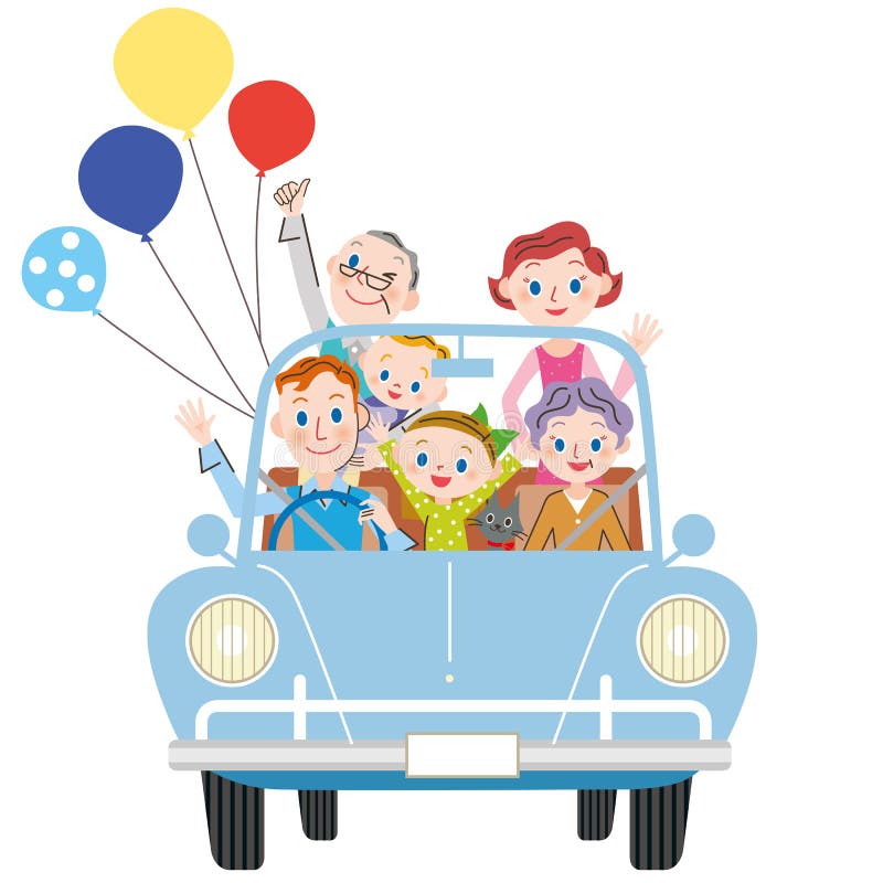 I Go for a Drive in Three-generation Family Stock Vector - Illustration ...