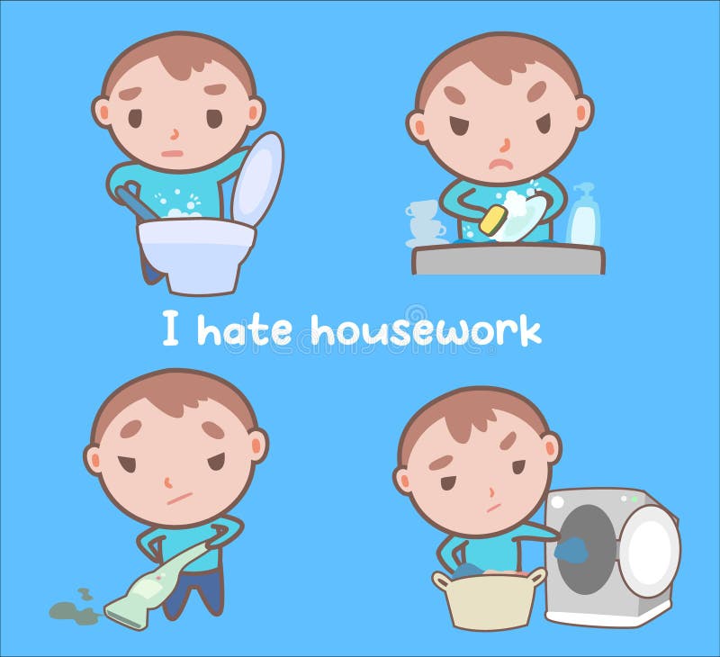I Hate Housework Cute Cartoon Stock Vector - Illustration of basket ...