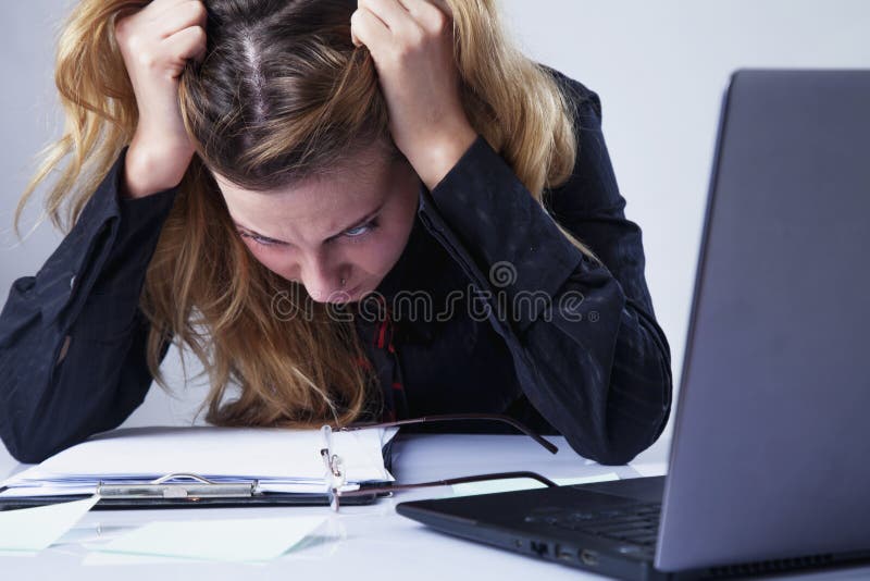 Office Hell. Woman Going Crazy with Work with Documents Stock Photo ...