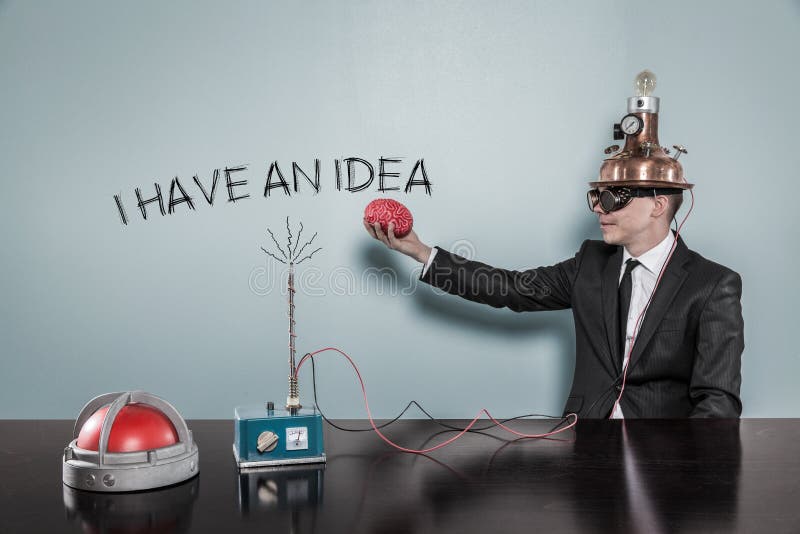 I Have an Idea Concept with Businessman Holding Brain Stock Image ...