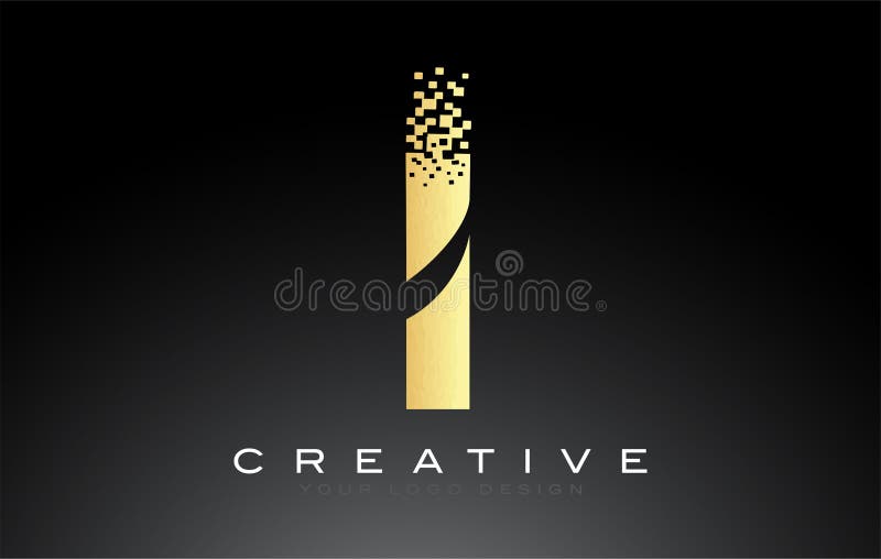 I Initial Letter Logo Design with Digital Pixels in Golden Colors Stock ...