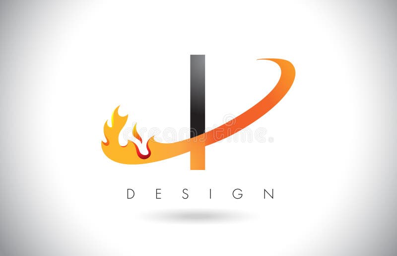I Letter Logo with Fire Flames Design and Orange Swoosh. Stock Vector ...