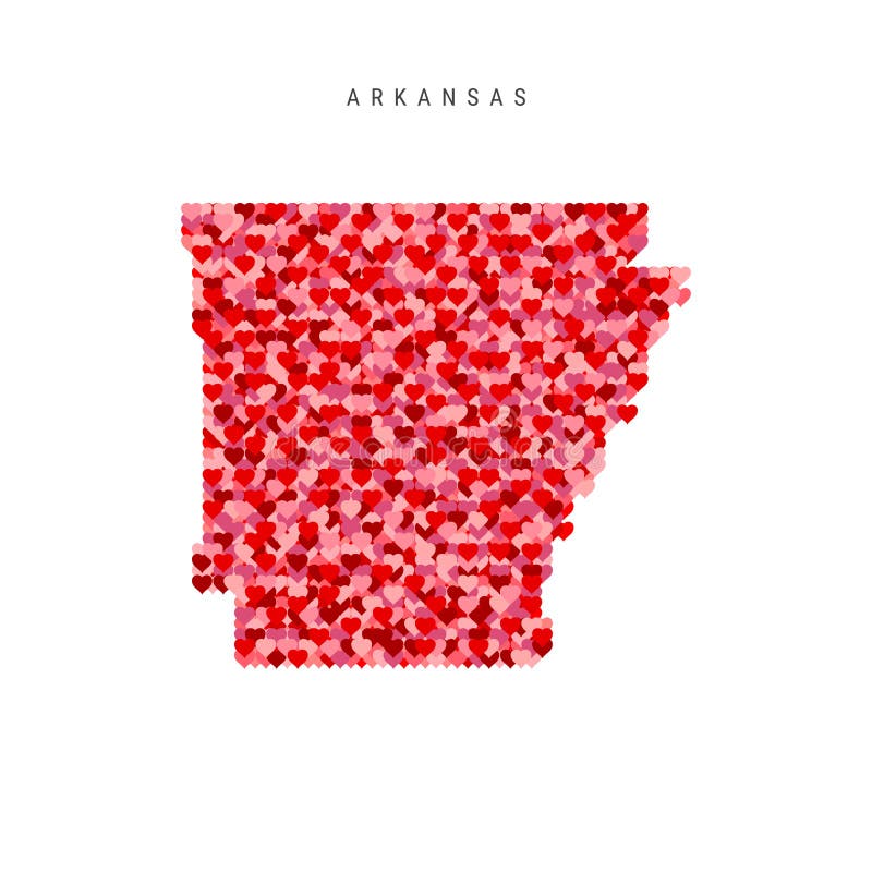 I Love Arkansas. Red Hearts Pattern Vector Map of Arkansas Stock Vector ...