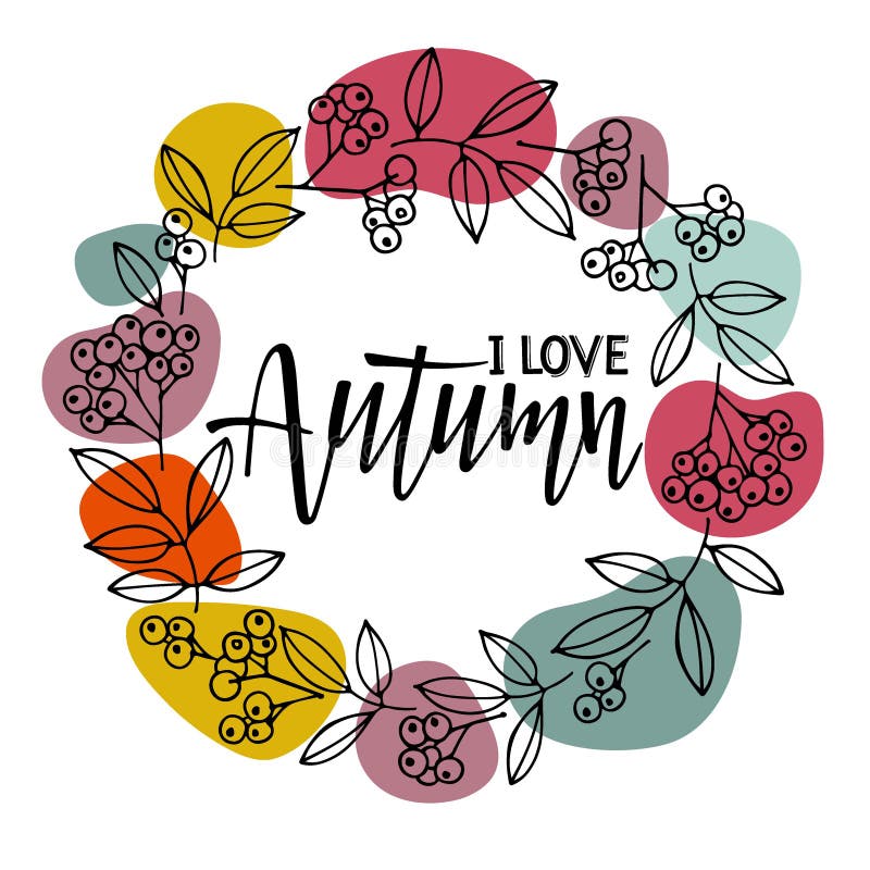 Berries Round Frame With Hand Drawn Leaves Background Autumn