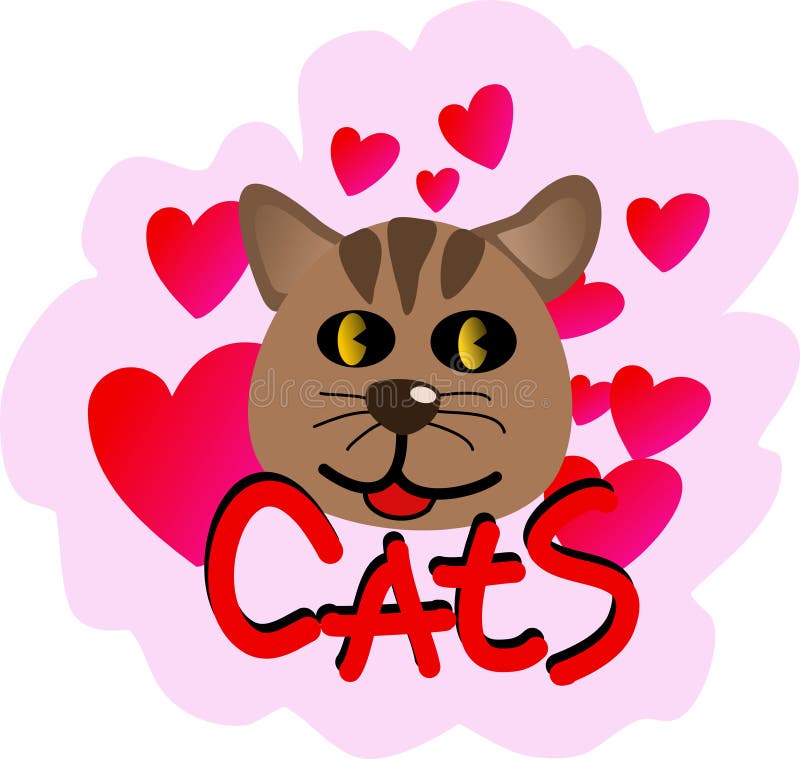 I Love Cats Image with Hearts Stock Vector - Illustration of head, icon ...