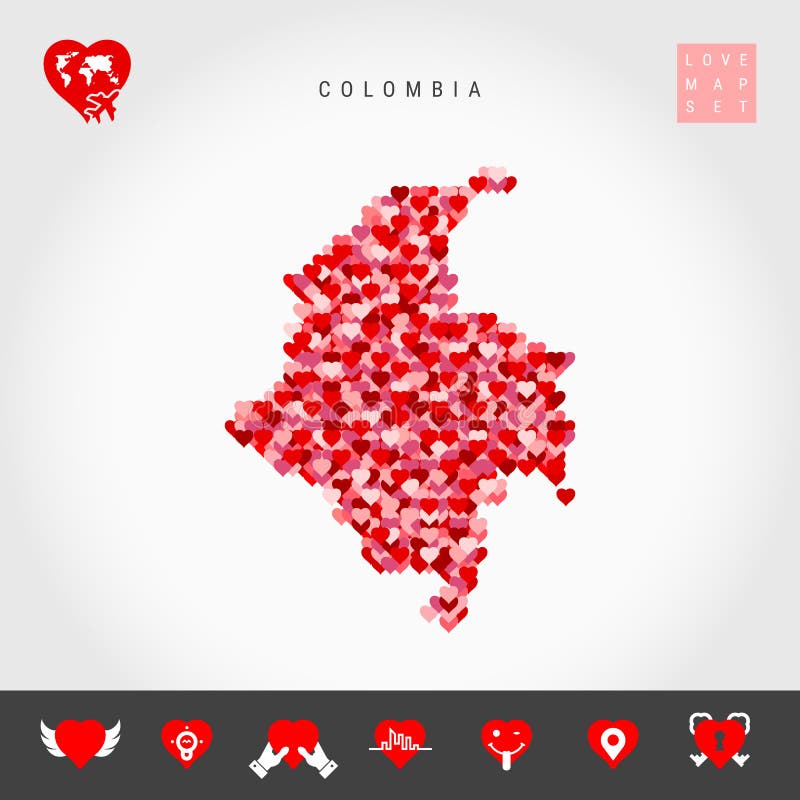 I Love Colombia. Red Hearts Pattern Vector Map of Colombia. Love Icon ...
