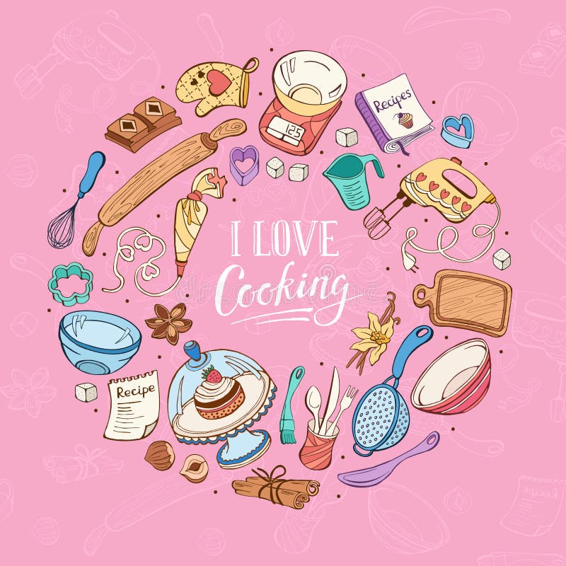 I love cooking poster stock vector. Illustration of equipment - 118192432