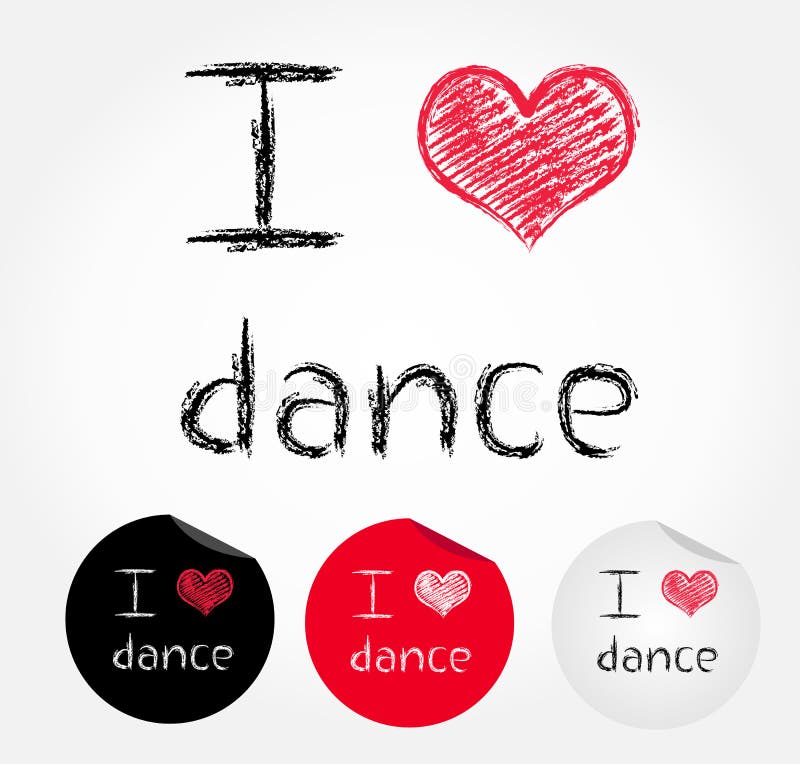 I Love Dance Illustration of Heart and Stickers Stock Vector ...