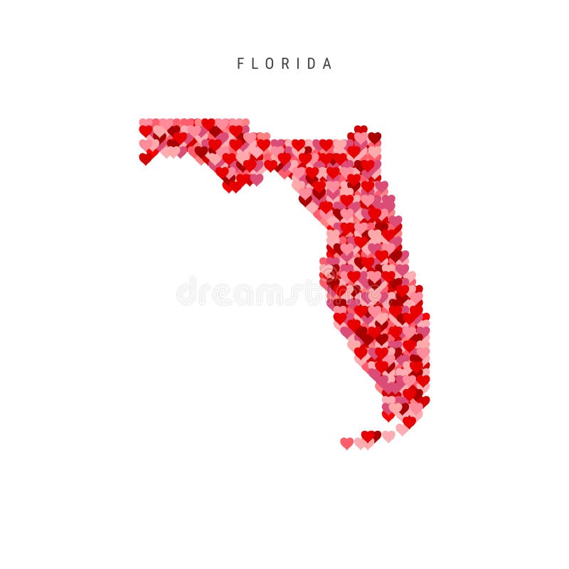 I Love Florida. Red Hearts Pattern Vector Map of Florida Stock ...