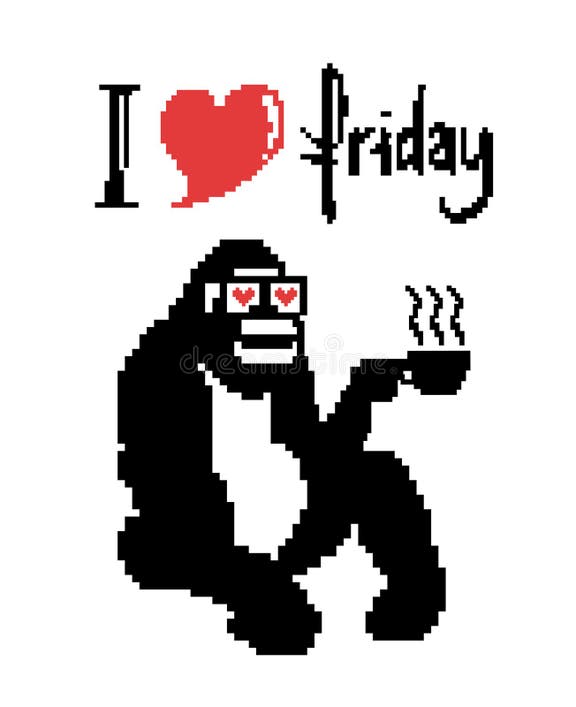 I Love Friday Pixel Gorilla Stock Vector - Illustration of card, animal ...