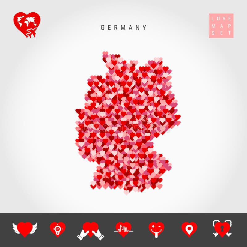 I Love Germany. Red Hearts Pattern Vector Map of Germany. Love Icon Set ...