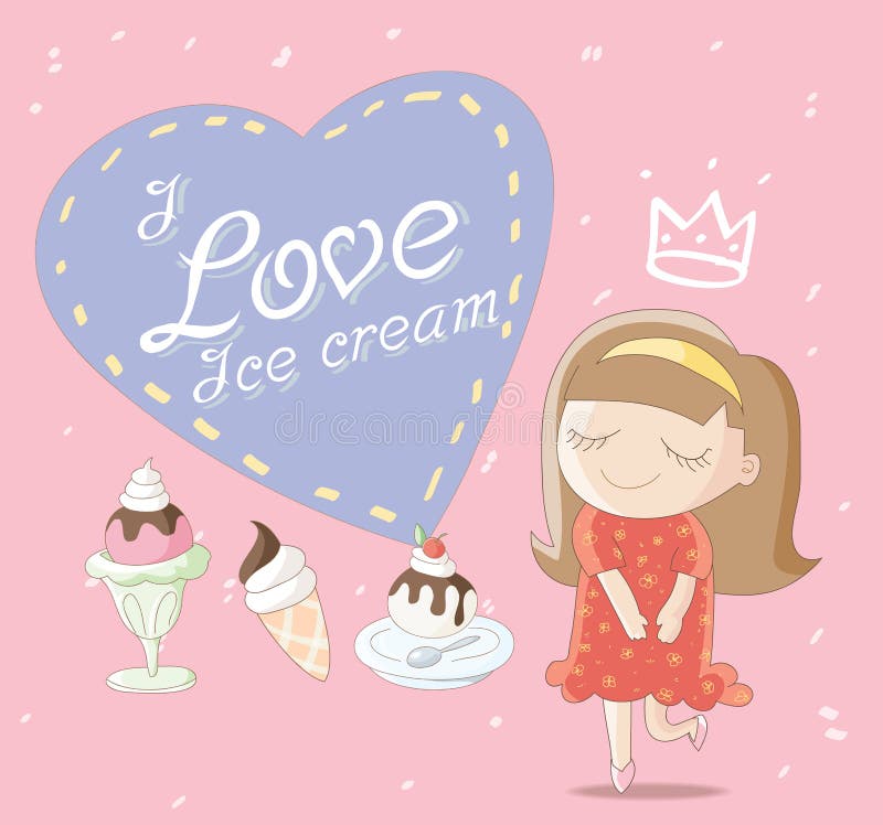 I Love Ice cream stock vector. Illustration of girl, dessert - 60326840