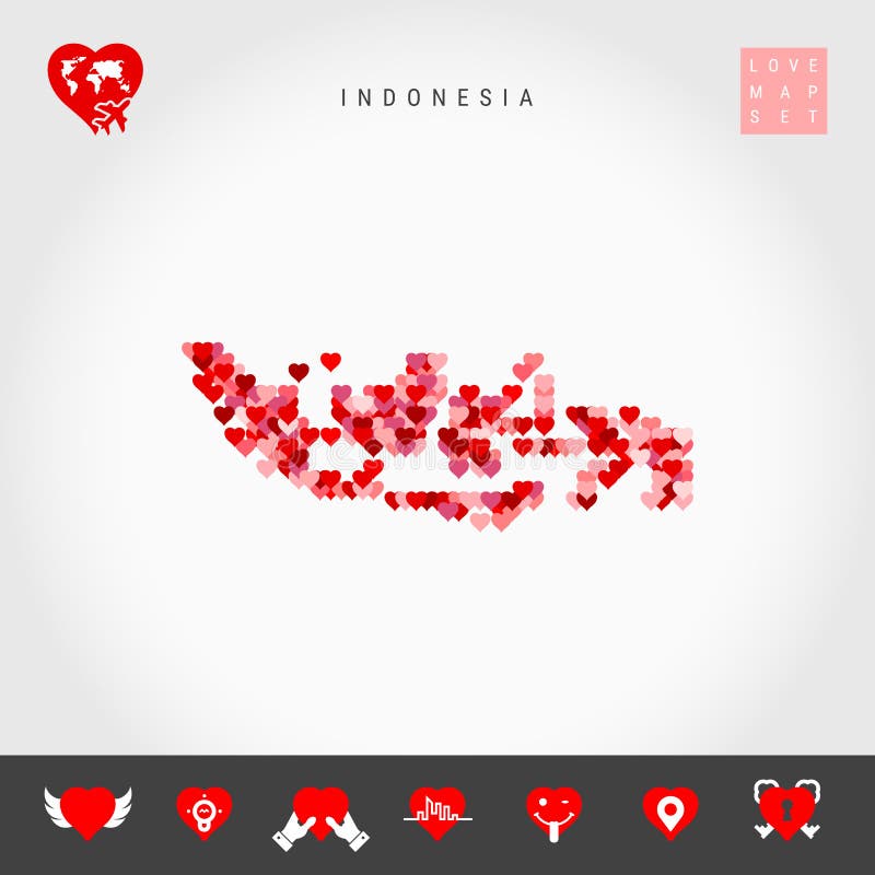 I Love Indonesia. Red Hearts Pattern Vector Map of Indonesia. Love Icon ...