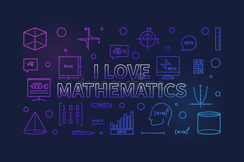 I Love Mathematics Concept Vector Outline Colored Banner. Math ...