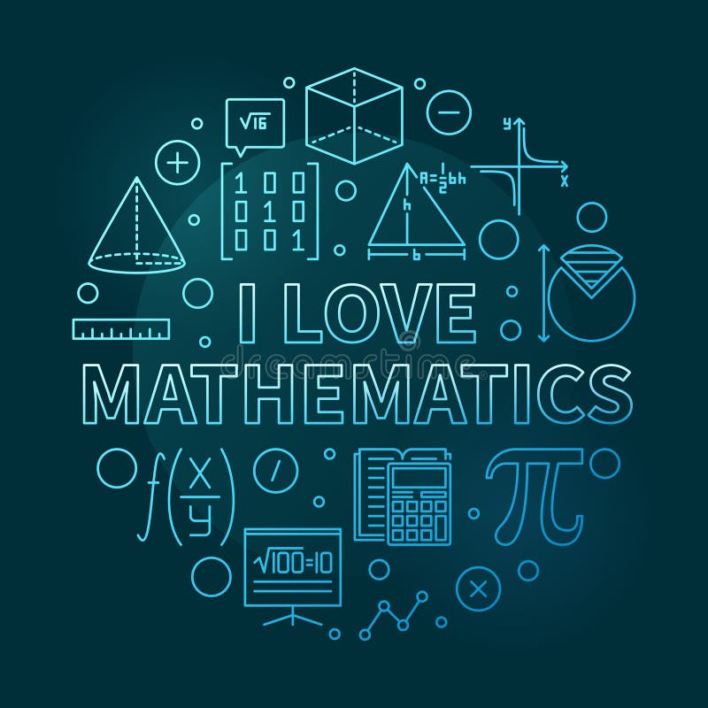 I Love Mathematics Vector Thin Line Horizontal Blue Banner. Math ...