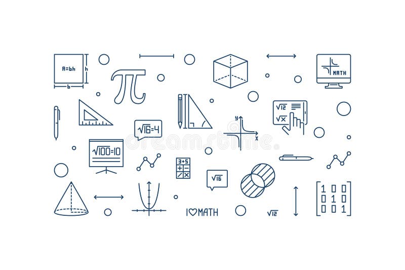 I Love Maths Horizontal Vector Thin Line Banner. Math Concept Linear ...