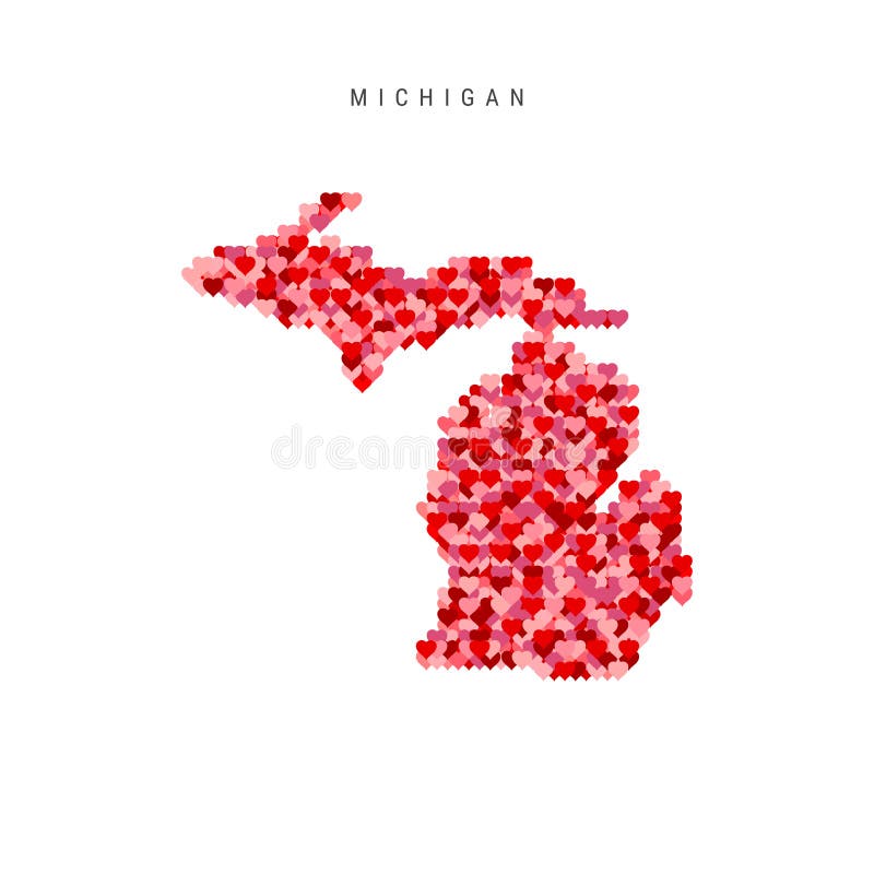 I Love Michigan. Red Hearts Pattern Vector Map of Michigan Stock Vector ...