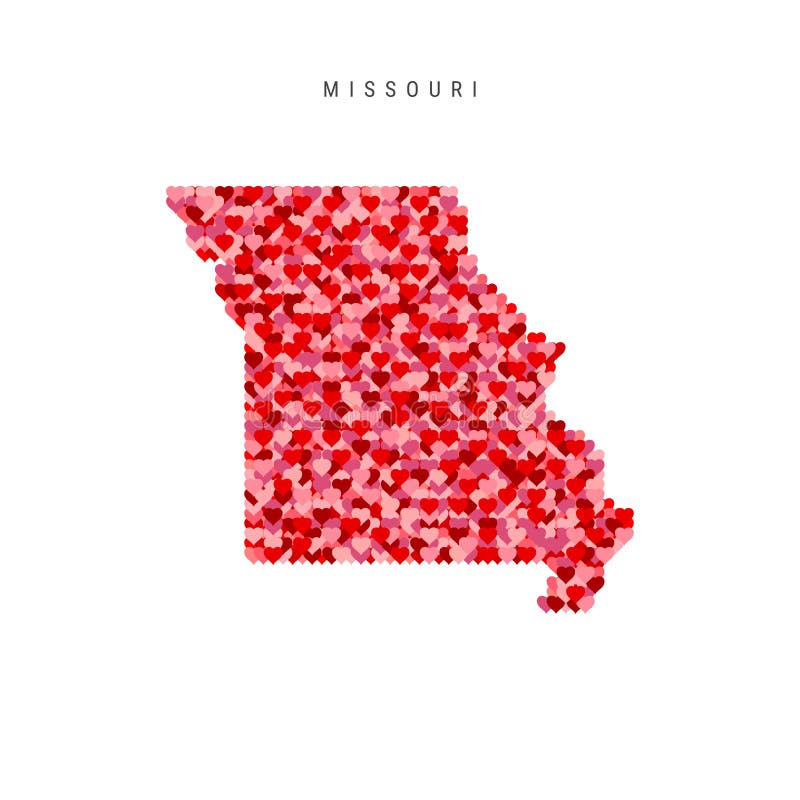 I Love Missouri. Red Hearts Pattern Vector Map of Missouri Stock Vector ...
