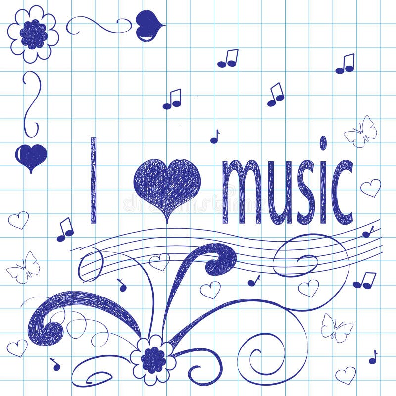 I Love Music Drawing Notebook Stock Illustrations – 6 I Love Music ...