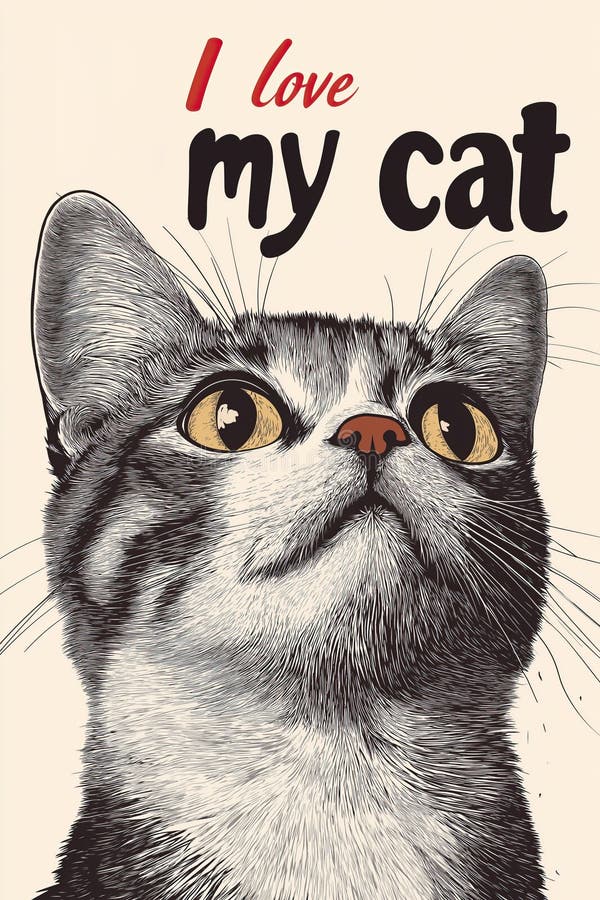 I Love My Cat. Hand Drawn Vector Illustration of a Cat Stock ...