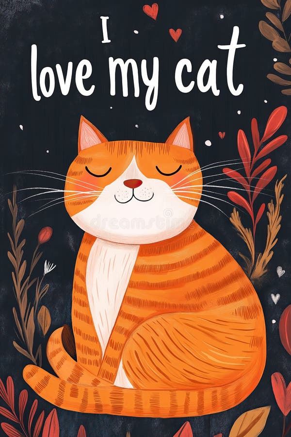 I Love My Cat. Hand Drawn Vector Illustration with Cute Cat and ...