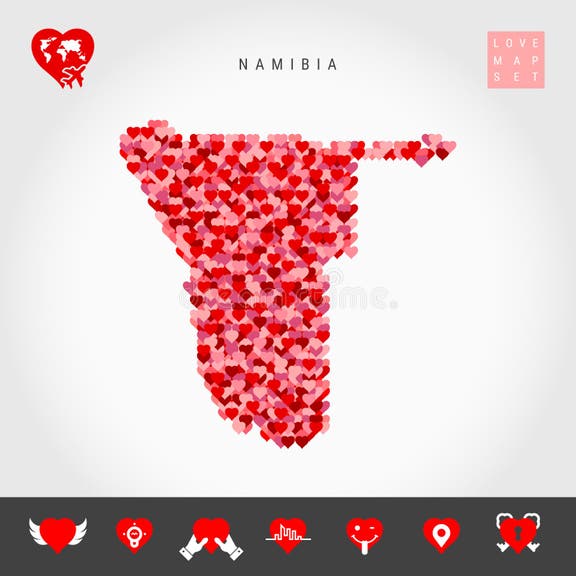 I Love Namibia. Red Hearts Pattern Vector Map of Namibia. Love Icon Set ...