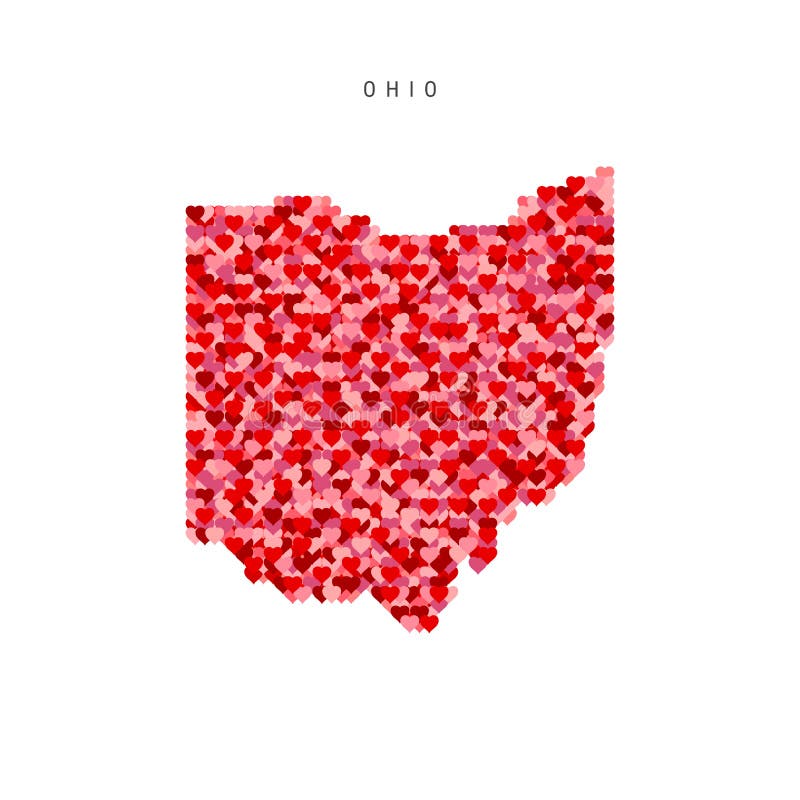 I Love Ohio. Red Hearts Pattern Vector Map of Ohio Stock Vector ...