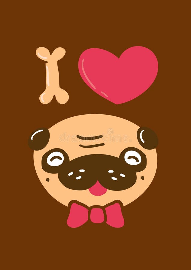 I Love Pug Vector Illustration Card Stock Vector - Illustration of ...