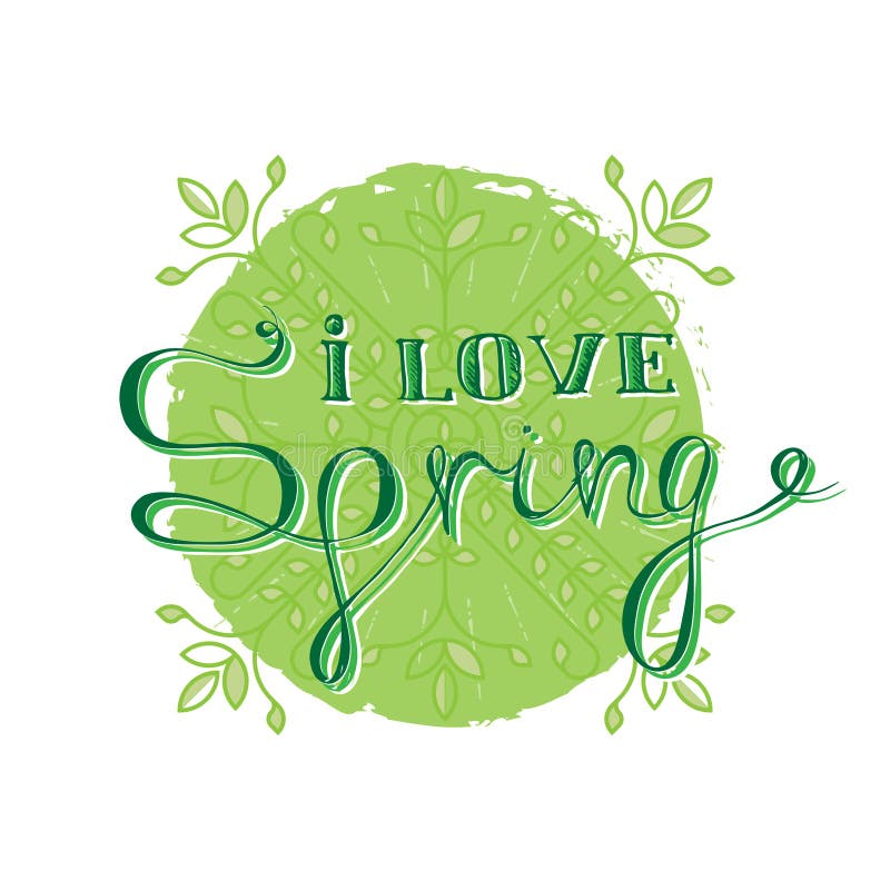I Love Spring - Green Card Design with Floral Line Elements. Vector ...
