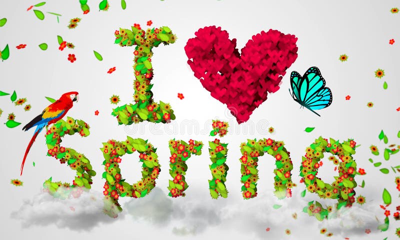 I Love Spring Leaves Particles 3D Stock Illustration - Illustration of ...