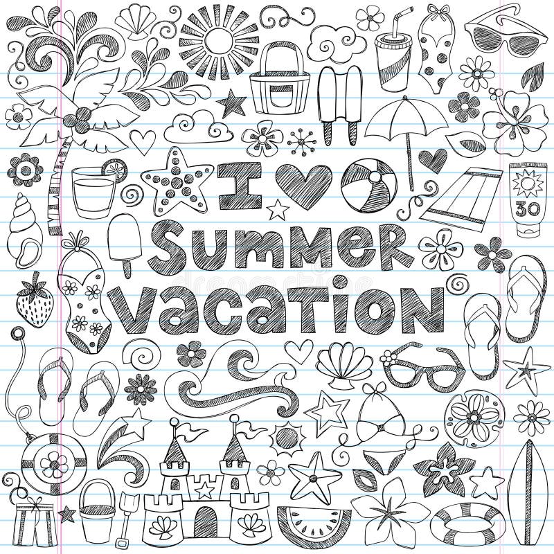 I Love Summer Vacation Tropical Doodle Vector Stock Vector ...