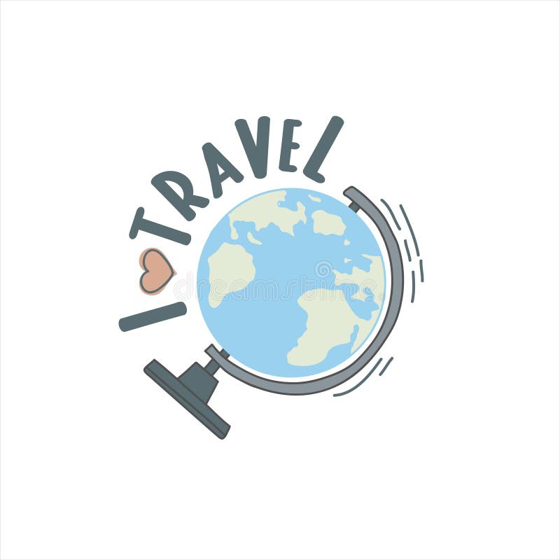 I Love Travel. Yellow Plane with Dotted Pink Line Heart. Vector Drawing ...