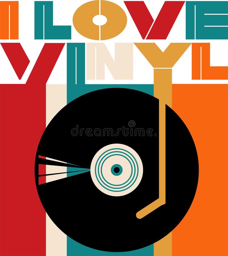 I Love Vinyl Retro Turntable Vector Stock Vector - Illustration of ...