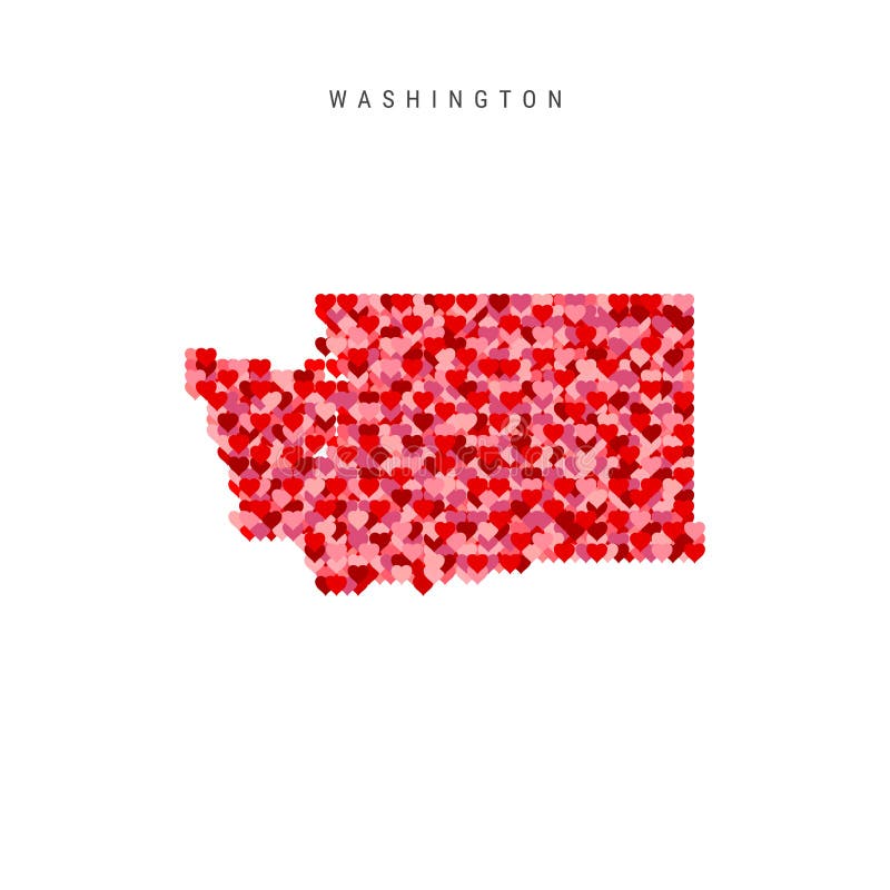 I Love Washington. Red Hearts Pattern Vector Map of Washington Stock ...