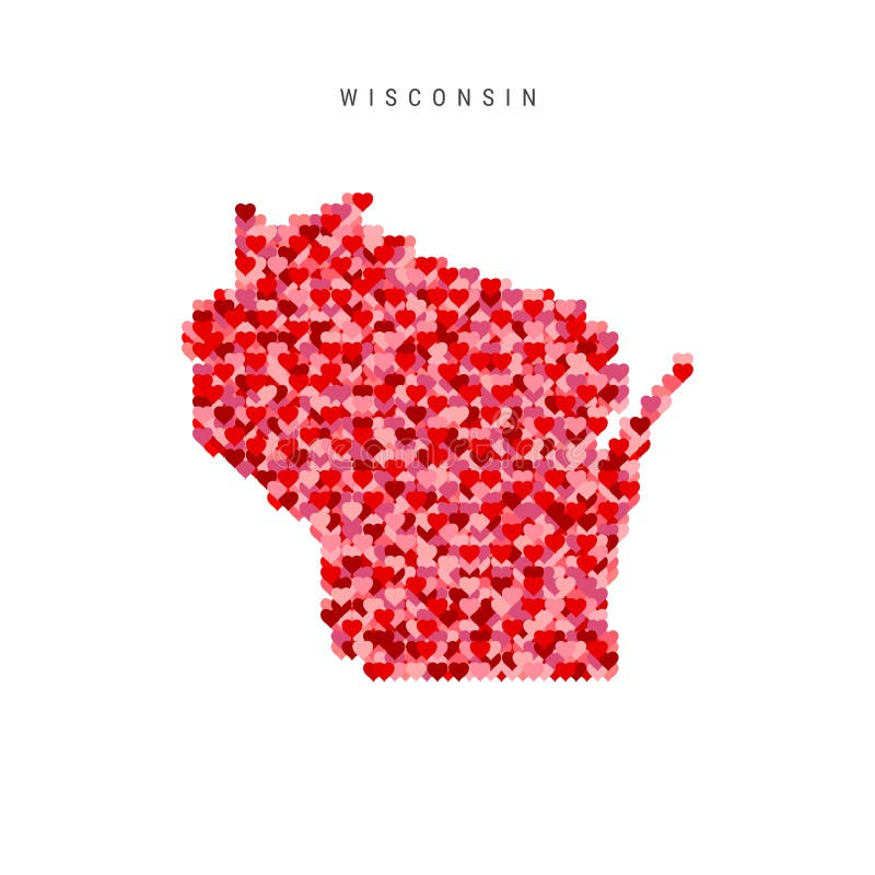 I Love Wisconsin. Red Hearts Pattern Vector Map of Wisconsin Stock ...