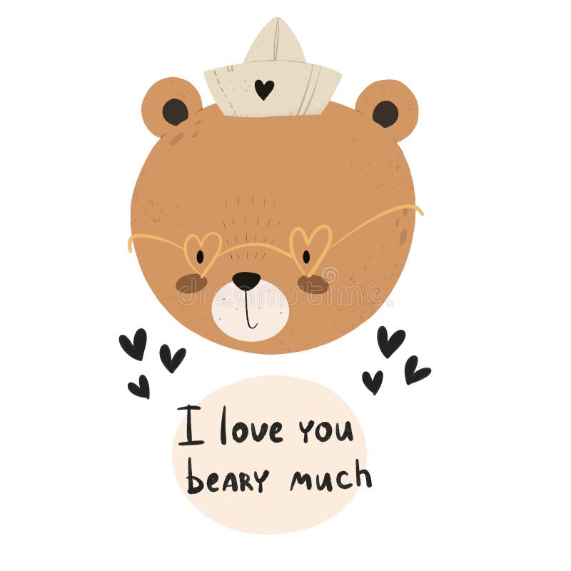 I Love You Beary Much Cartoon Cute Bear Hand Drawing Lettering