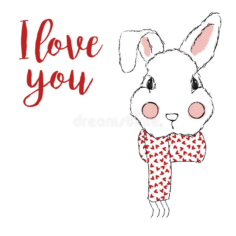 I Love You Card with Rabbit Stock Vector - Illustration of animal ...