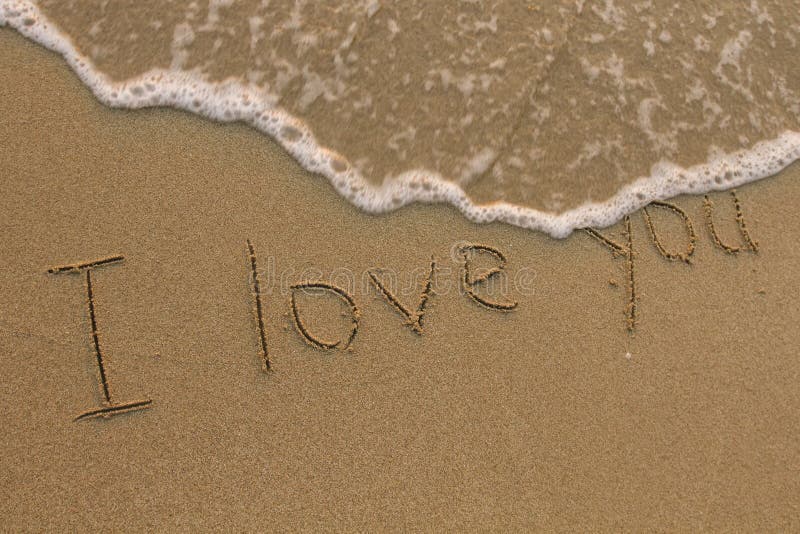 I Love You - Handwritten on the Soft Beach Sand. Stock Image - Image of ...